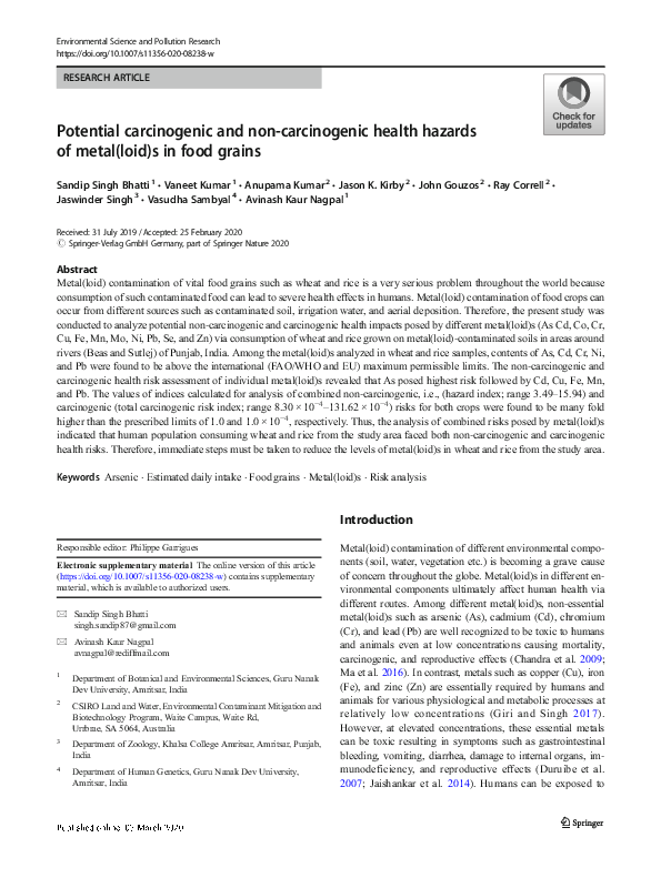 (PDF) Potential carcinogenic and non-carcinogenic health hazards of ...