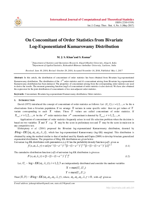 (PDF) Order Statistics from Bivariate Log-Exponentiated Kumarswamy ...