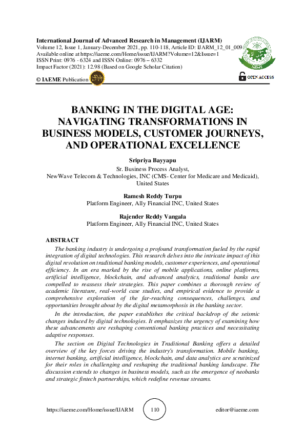 (PDF) BANKING IN THE DIGITAL AGE: NAVIGATING TRANSFORMATIONS IN BUSINESS MODELS, CUSTOMER ...