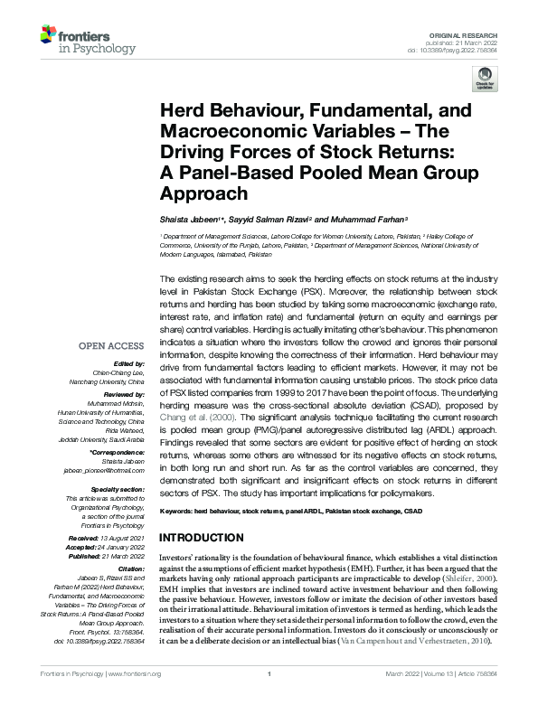 (PDF) Herd Behaviour, Fundamental, and Macroeconomic Variables – The Driving Forces of Stock ...