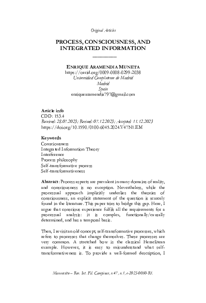 (PDF) PROCESS, CONSCIOUSNESS, AND INTEGRATED INFORMATION