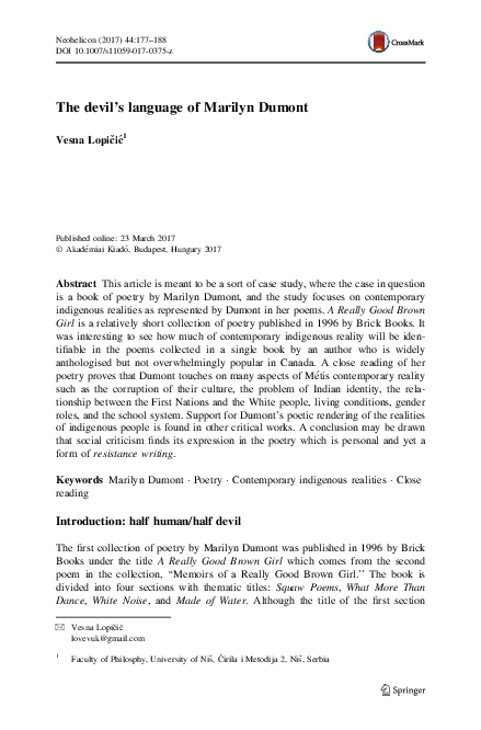 (PDF) The devil’s language of Marilyn Dumont