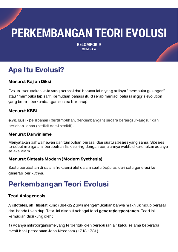 (PDF) Perkembangan Teori Evolusi