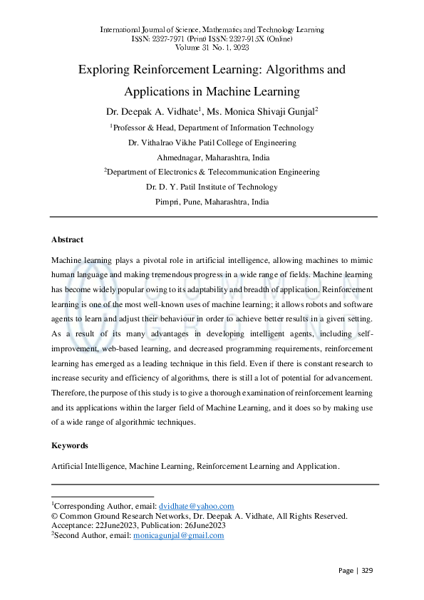 (PDF) Exploring Reinforcement Learning: Algorithms and Applications in ...