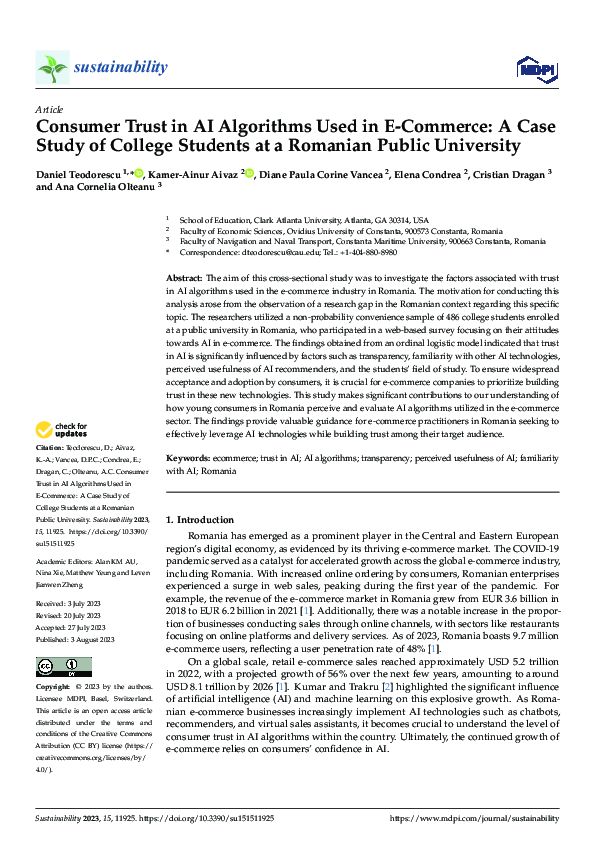(PDF) Consumer Trust in AI Algorithms Used in E-Commerce: A Case Study of College Students at a ...