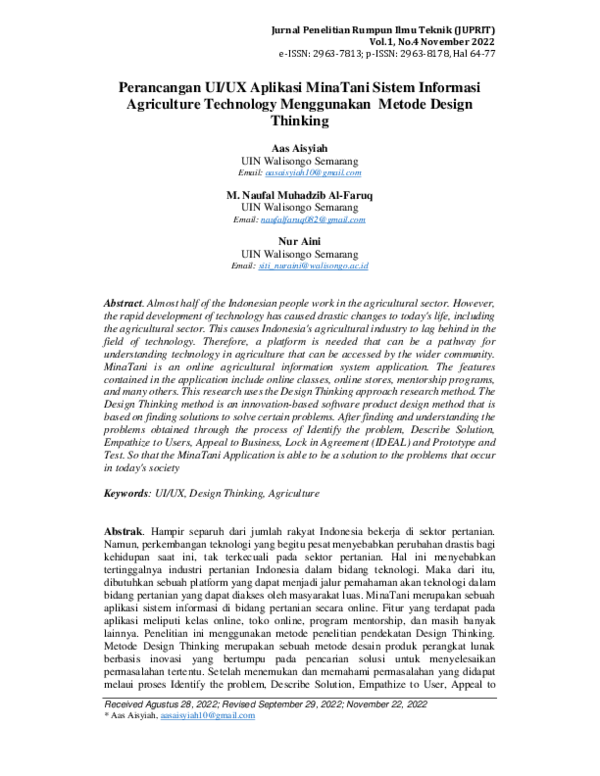 (PDF) Perancangan UI/UX Aplikasi MinaTani Sistem Informasi Agriculture Technology Menggunakan ...