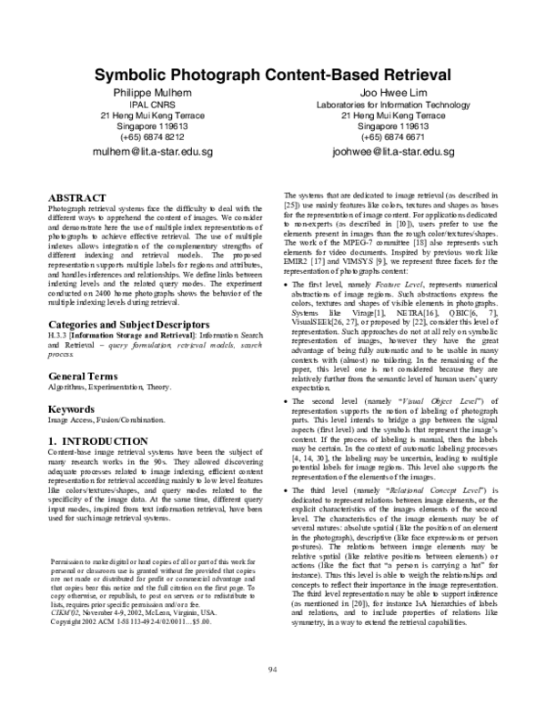 (PDF) Symbolic photograph content-based retrieval