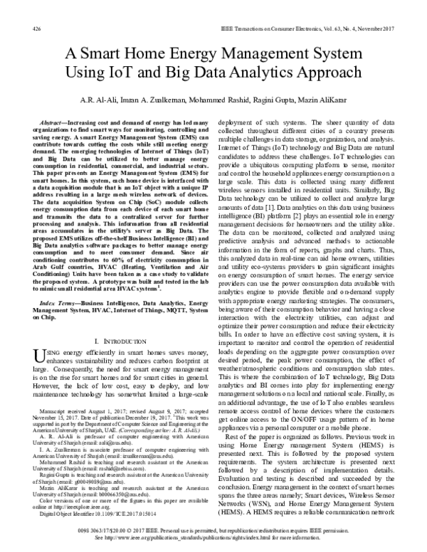 (PDF) A smart home energy management system using IoT and big data analytics approach