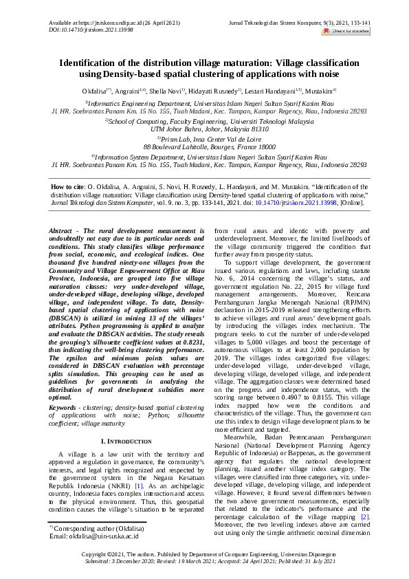 (PDF) Identification of the distribution village maturation: Village classification using ...