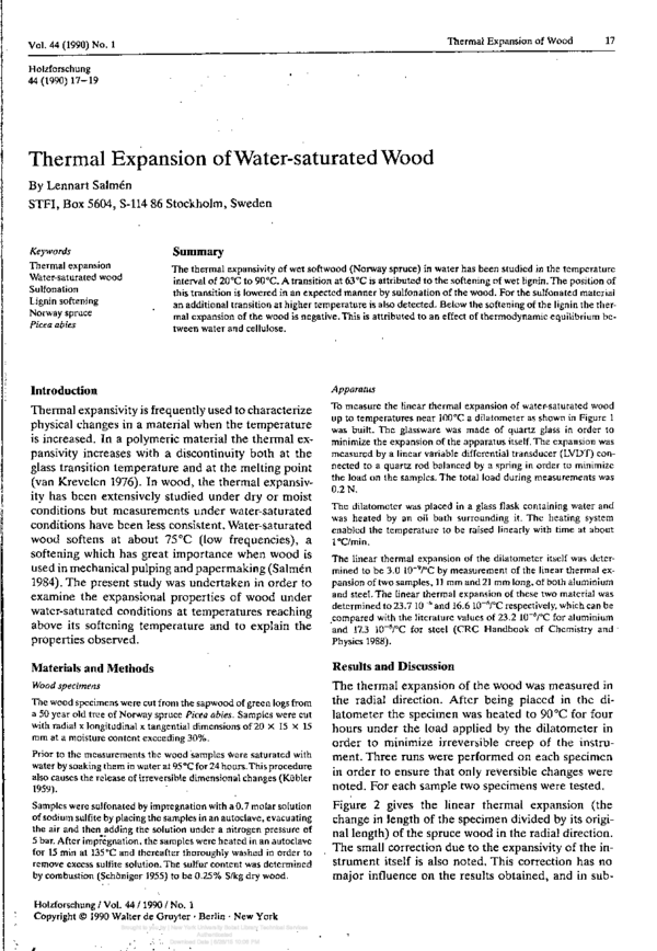 (PDF) Thermal Expansion of Water-saturated Wood | Lennart Salmén ...