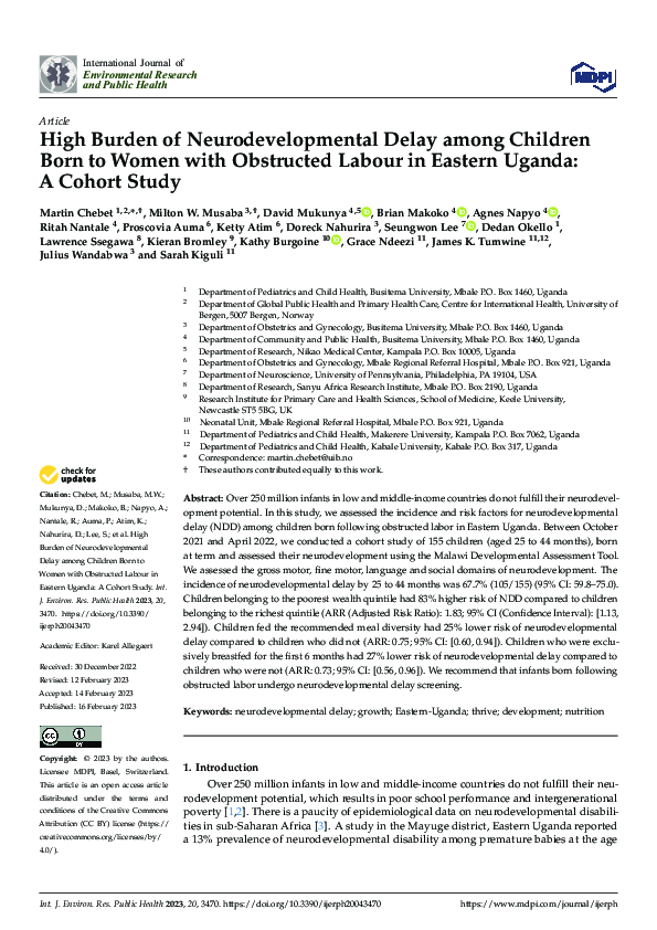 (PDF) High Burden of Neurodevelopmental Delay among Children Born to ...