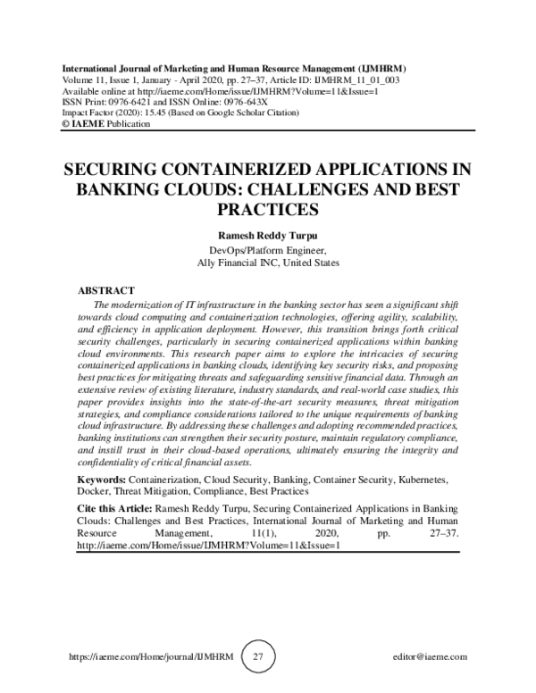 (PDF) SECURING CONTAINERIZED APPLICATIONS IN BANKING CLOUDS: CHALLENGES AND BEST PRACTICES