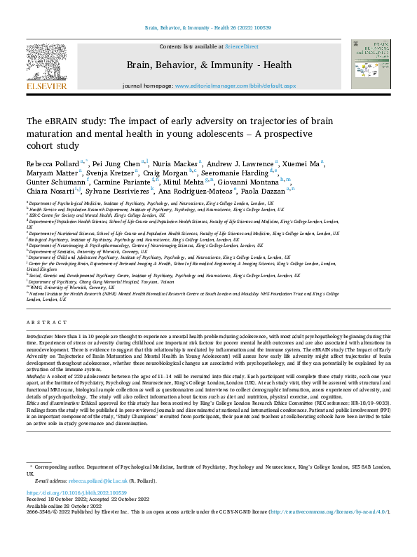 (PDF) The eBRAIN study: The impact of early adversity on trajectories ...