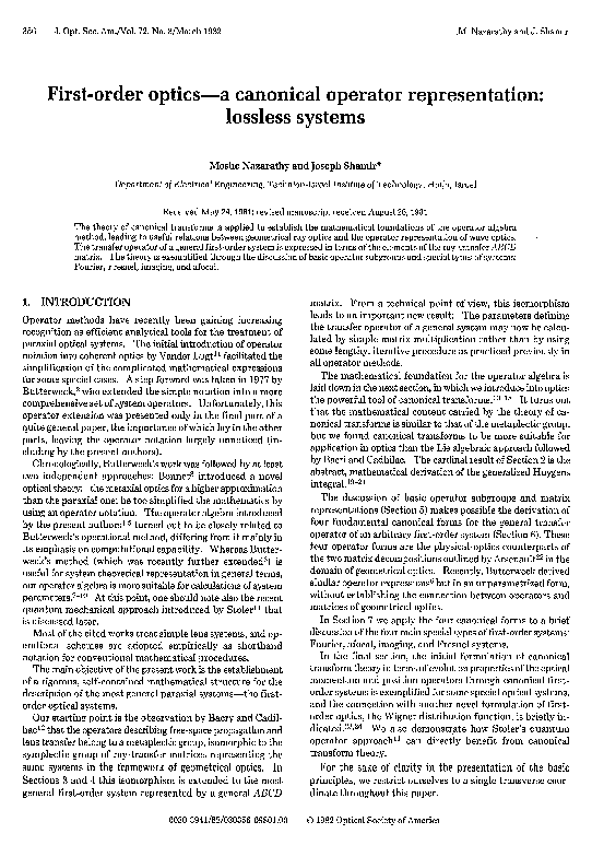 (PDF) First-order optics—a canonical operator representation: lossless ...