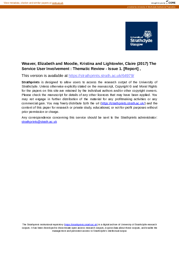 (PDF) The Service User Involvement: Thematic Review - Issue 1