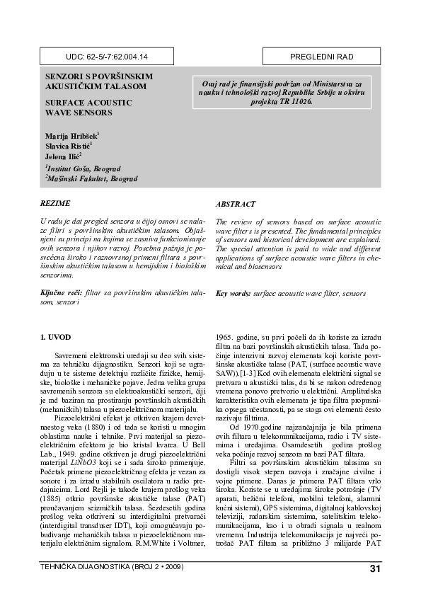 (PDF) Surface acoustic wave sensors