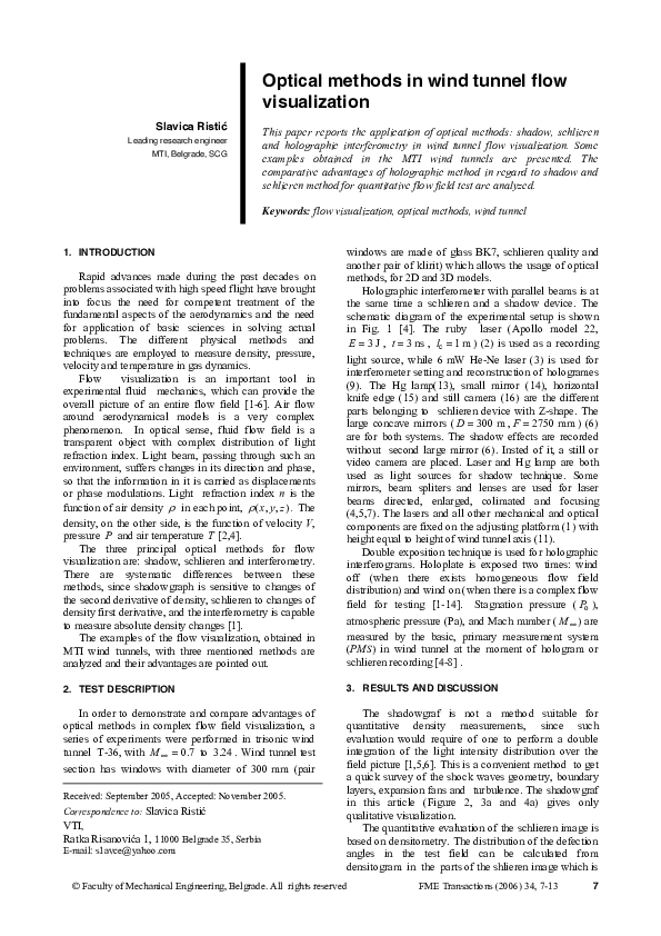 (PDF) Optical methods in wind tunnel flow visualization