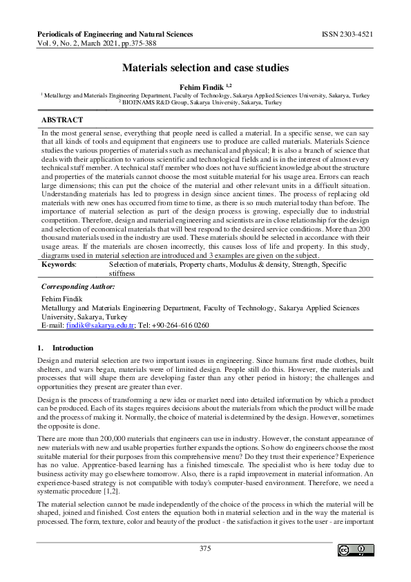 (PDF) Materials selection and case studies