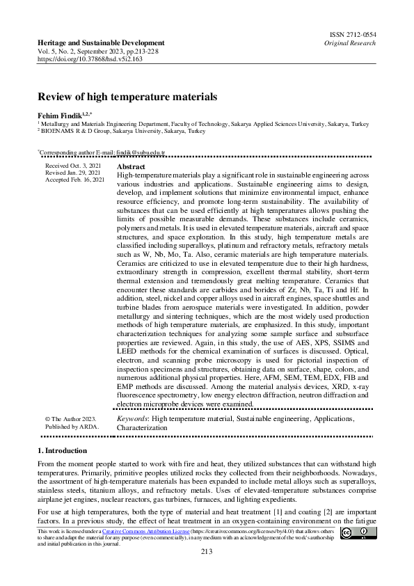 (PDF) Review of high temperature materials