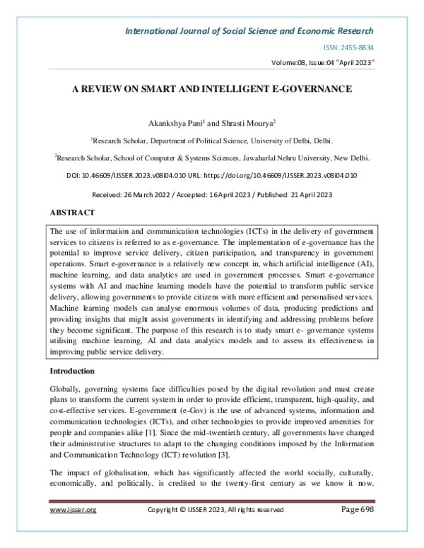 (PDF) A Review on Smart and Intelligent E-Governance