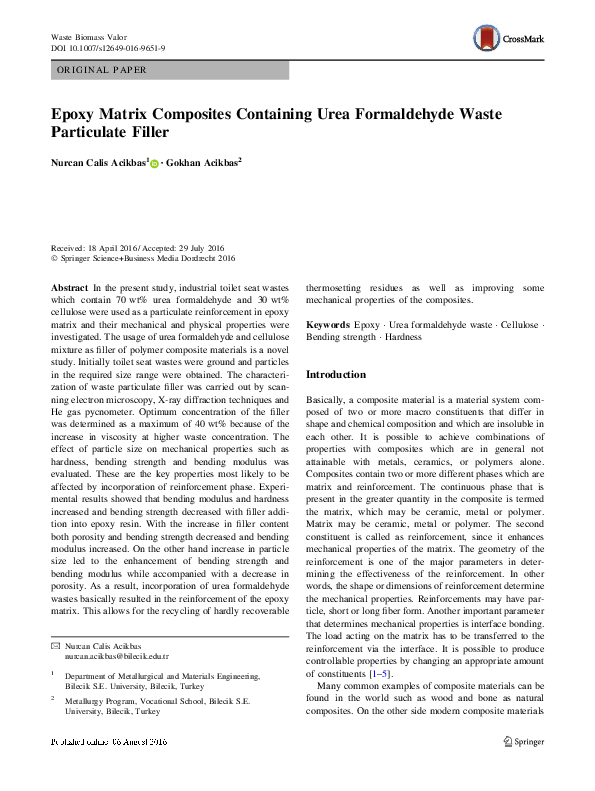 (PDF) Epoxy Matrix Composites Containing Urea Formaldehyde Waste ...