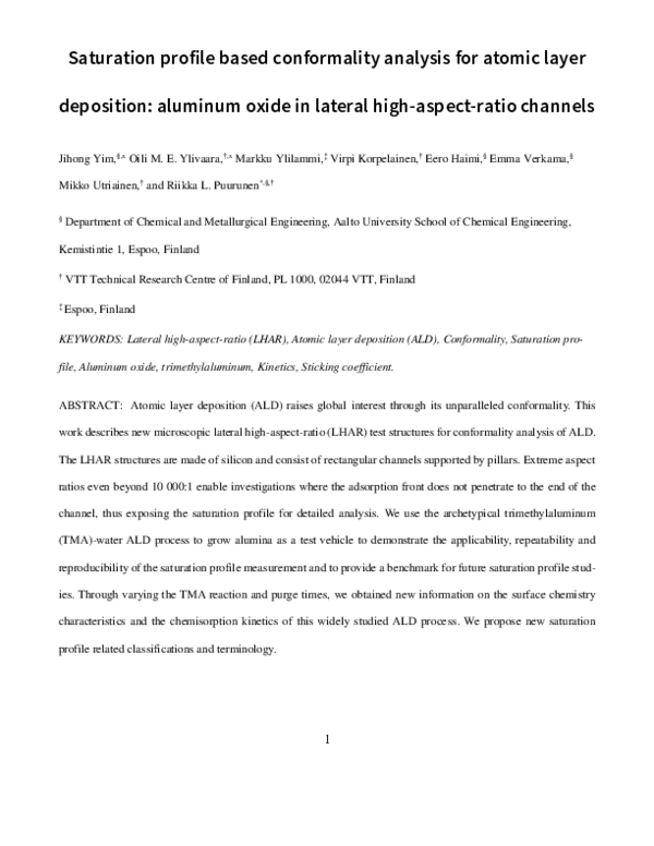 (PDF) Saturation Profile Based Conformality Analysis for Atomic Layer Deposition: Aluminum Oxide ...