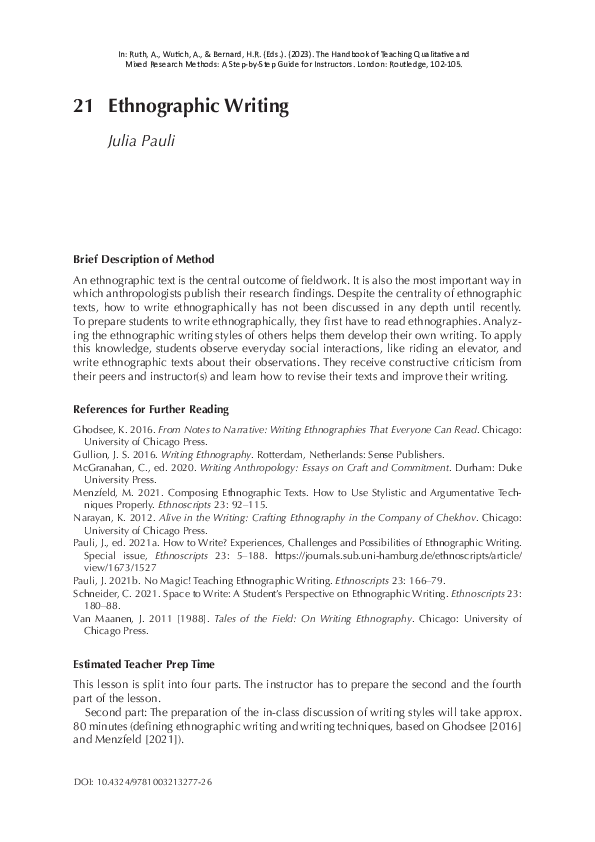 (PDF) Ethnographic Writing