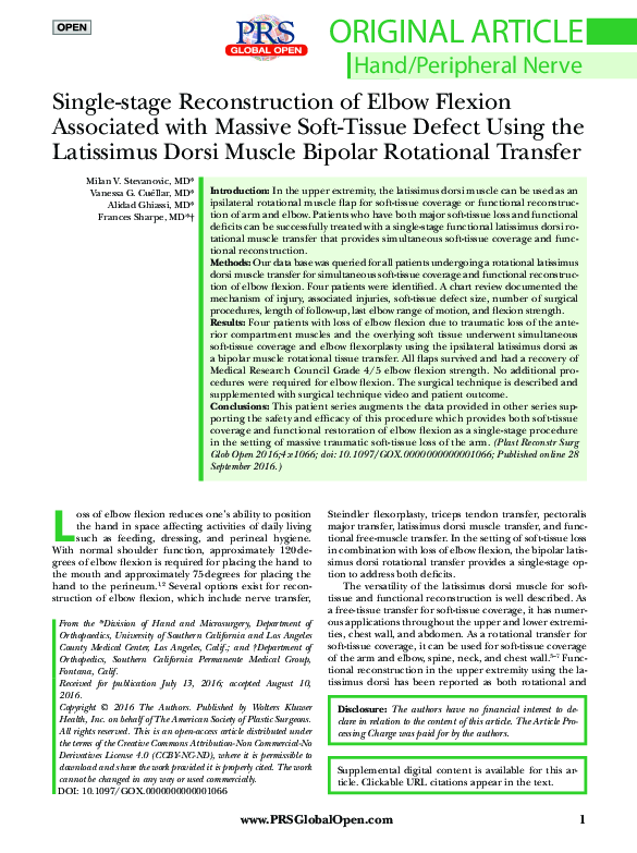 (PDF) Single-stage Reconstruction of Elbow Flexion Associated with ...