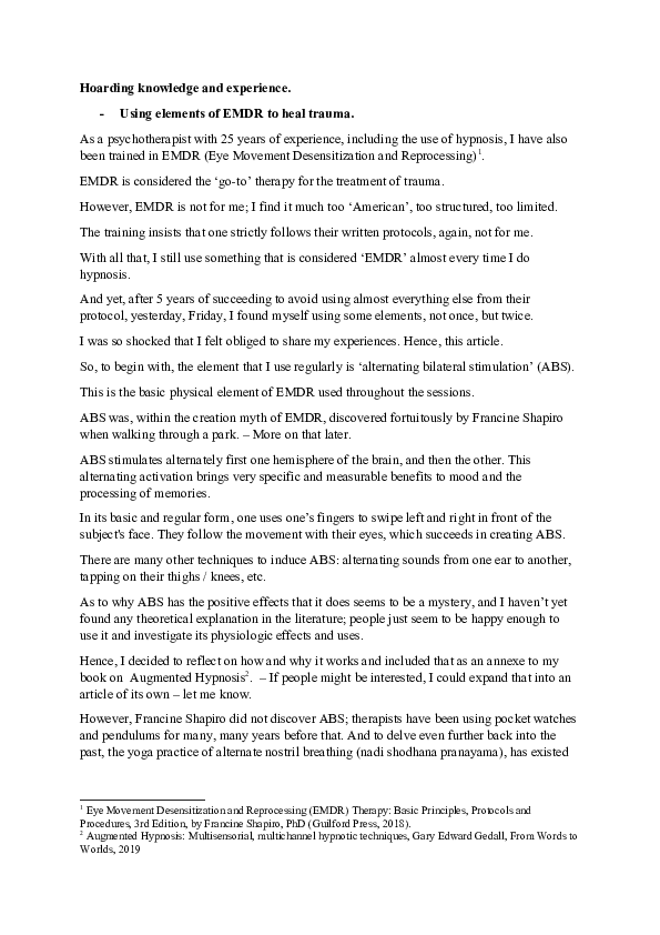 (DOC) Using elements of EMDR to heal trauma