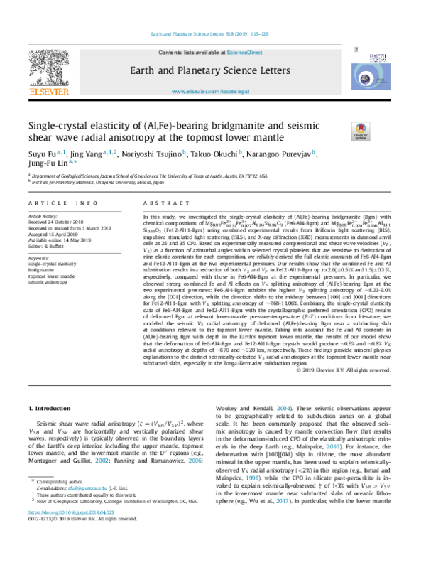 (PDF) Single-crystal elasticity of (Al,Fe)-bearing bridgmanite and seismic shear wave radial ...