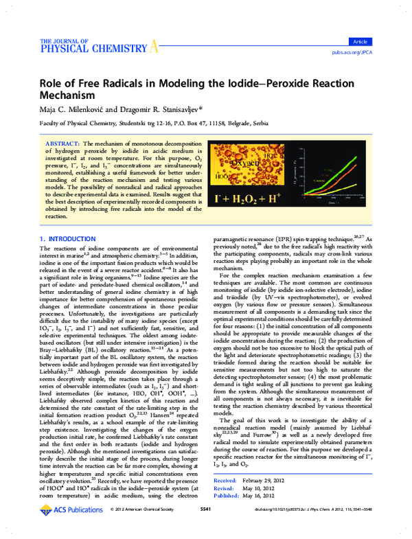 (PDF) Role of Free Radicals in Modeling the Iodide–Peroxide Reaction ...