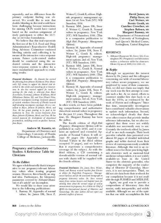 (PDF) Pregnancy and Laboratory Studies: A Reference Table for Clinicians