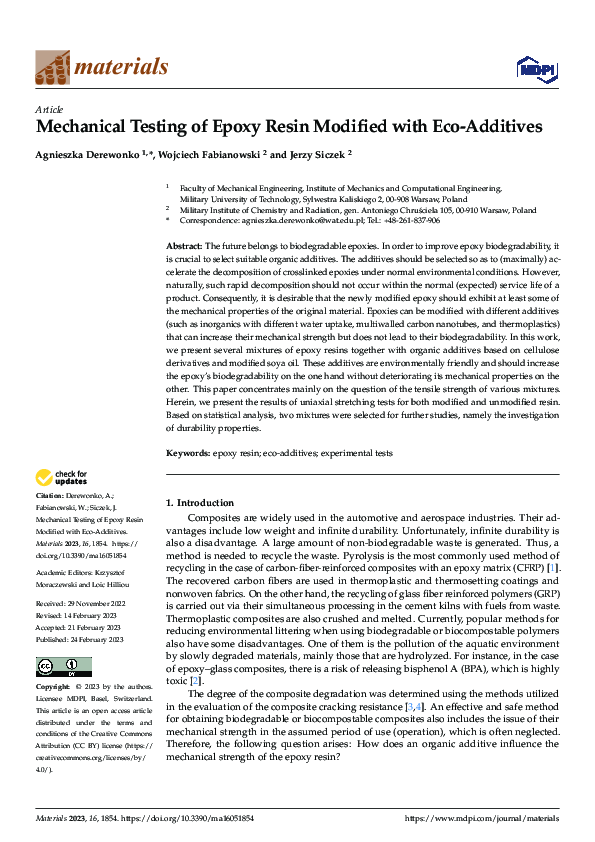 (PDF) Mechanical Testing of Epoxy Resin Modified with Eco-Additives