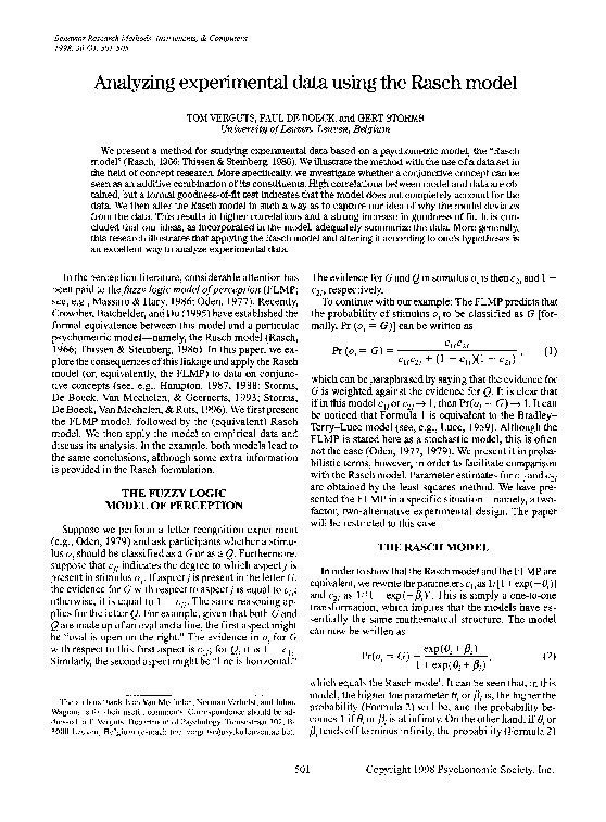 (PDF) Analyzing experimental data using the Rasch model