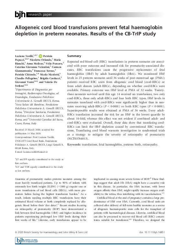 (PDF) Allogeneic cord blood transfusions prevent fetal haemoglobin ...
