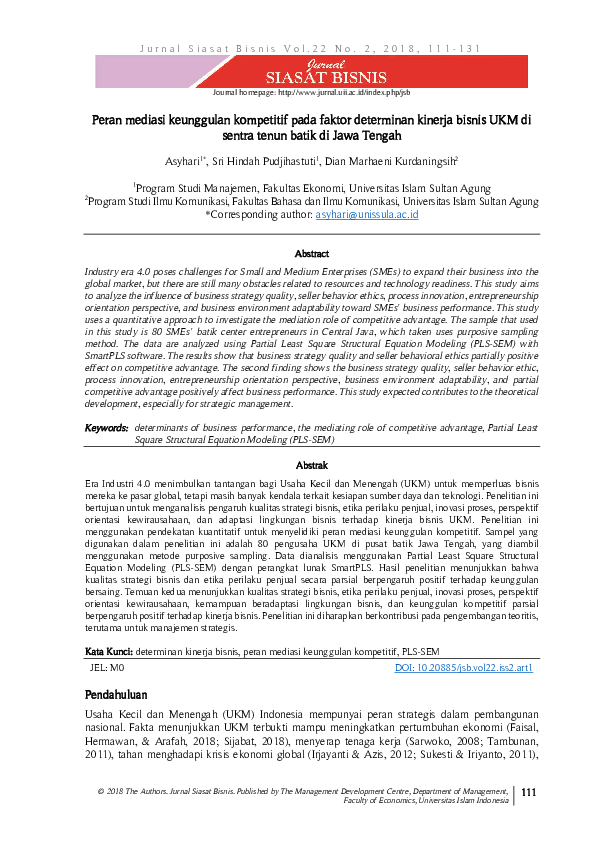 (PDF) Determinan Keunggulan Kompetitif dan Kinerja Industri Kreatif