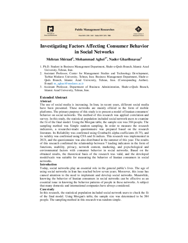 (PDF) Investigating Factors Affecting Consumer Behavior in Social Networks