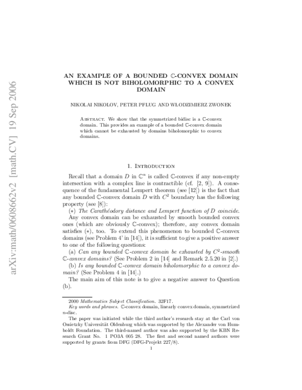 (PDF) An example of a bounded $\mathsf C$-convex domain which is not biholomorphic to a convex ...