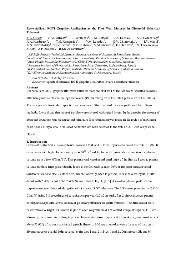 (PDF) Recrystallized graphite behavior as the first wall material in ...