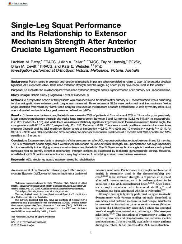 (PDF) Single-Leg Squat Performance and Its Relationship to Extensor ...