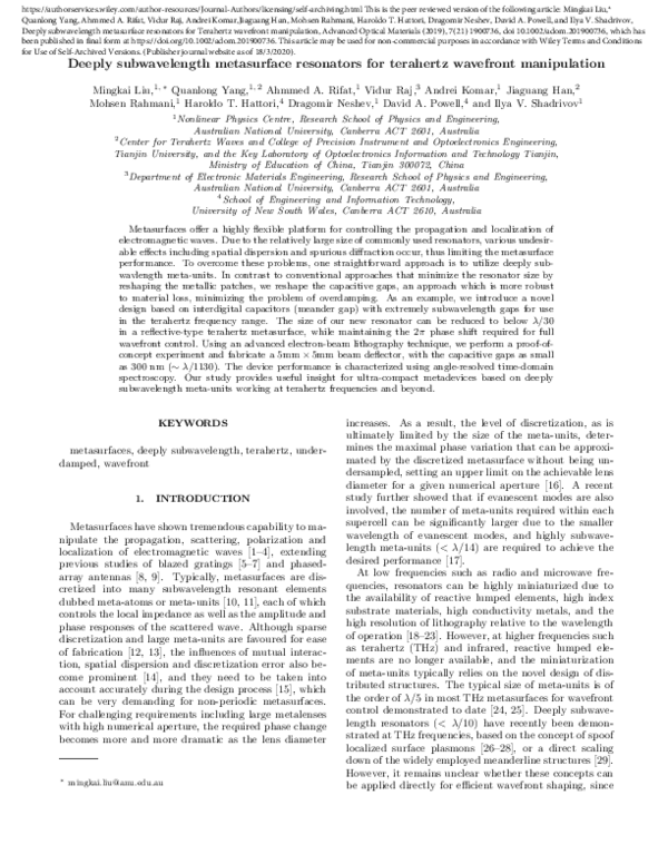 (PDF) Deeply Subwavelength Metasurface Resonators for Terahertz Wavefront Manipulation