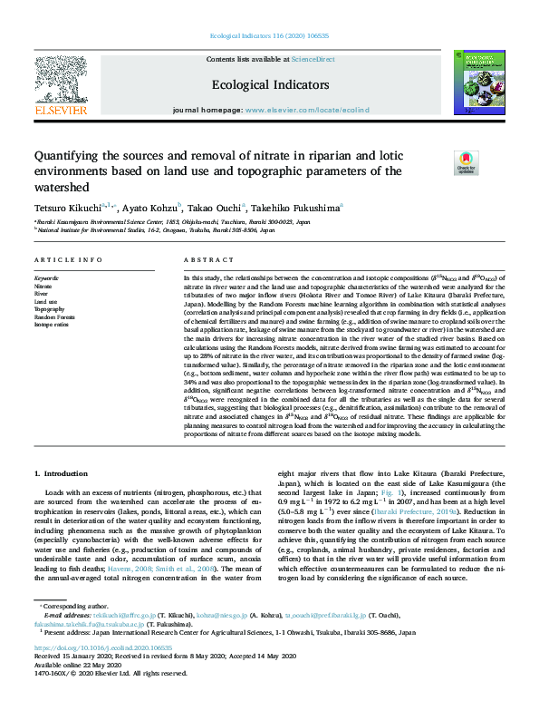 (PDF) Quantifying the sources and removal of nitrate in riparian and lotic environments based on ...