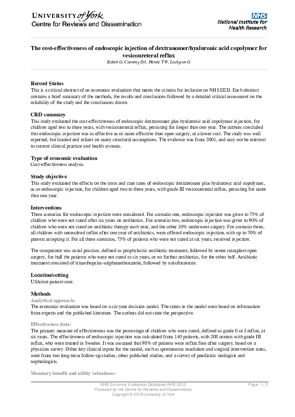 (PDF) The Cost-Effectiveness of Endoscopic Injection of Dextranomer ...