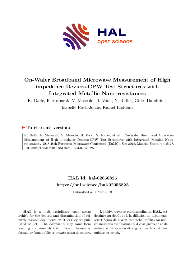 (PDF) On-Wafer Broadband Microwave Measurement of High Impedance ...
