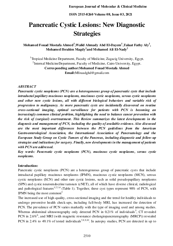 (PDF) Pancreatic Cystic Lesions: New Diagnostic Strategies