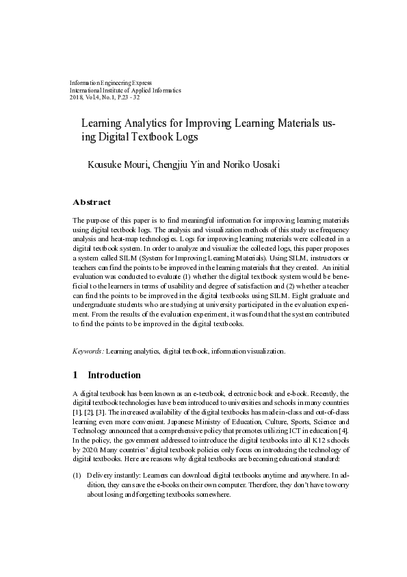 (PDF) Learning Analytics for Improving Learning Materials us-ing ...