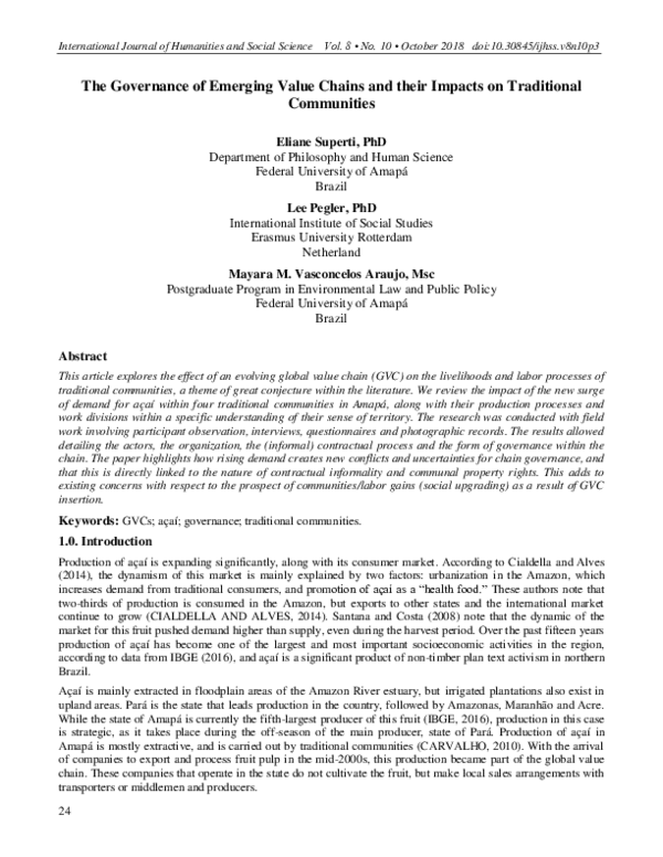 (PDF) The Governance of Emerging Value Chains and their Impacts on ...