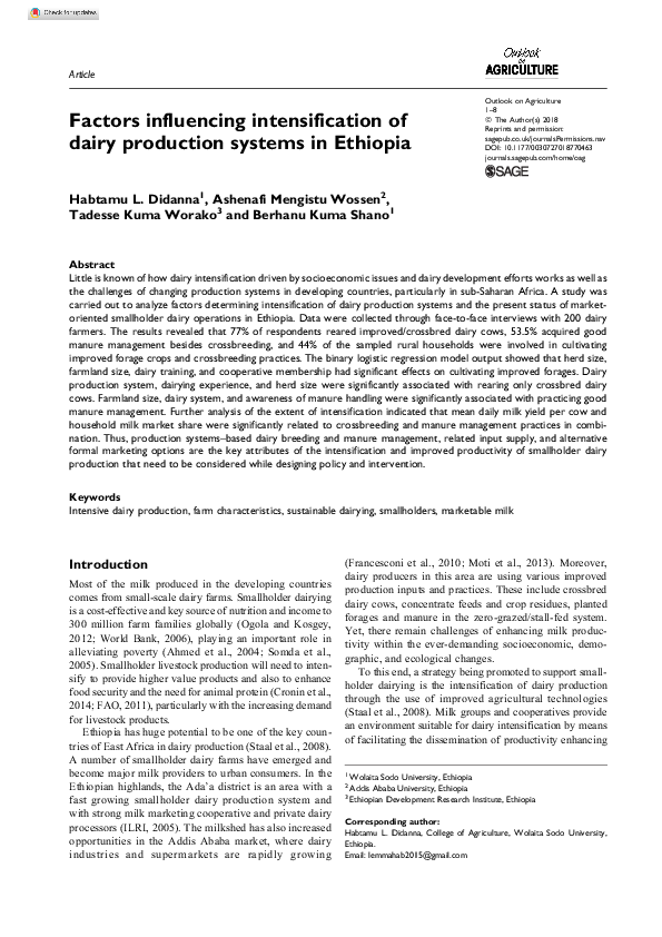 (PDF) Factors influencing intensification of dairy production systems ...
