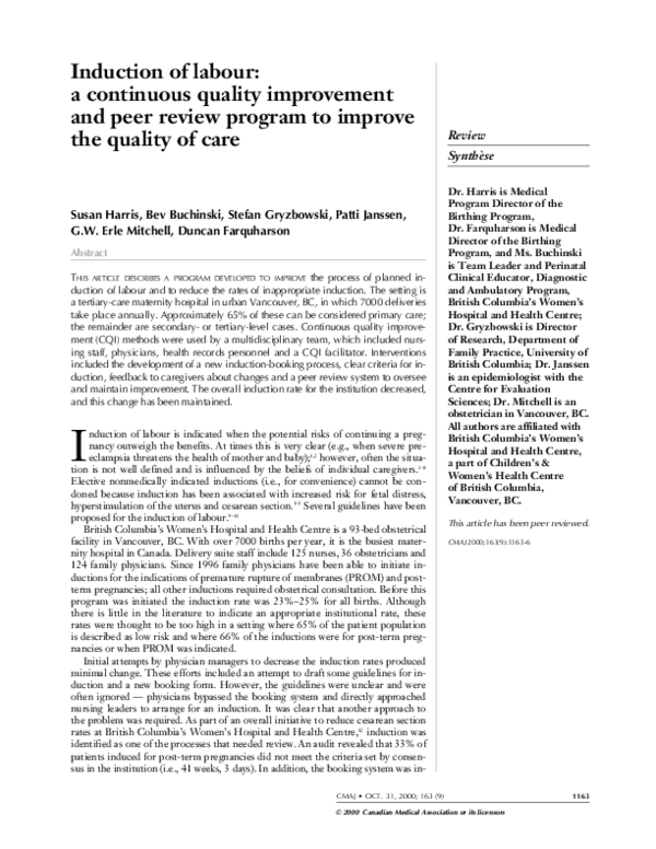 (PDF) Induction of labour: a continuous quality improvement and peer ...
