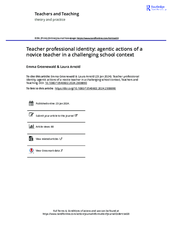 (PDF) Teacher professional identity agentic actions of a novice teacher ...